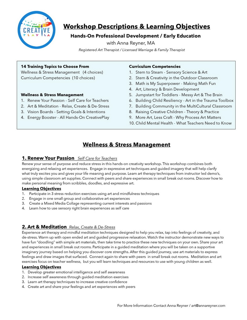 Creative Workshops For Teachers | CreativePlayLA